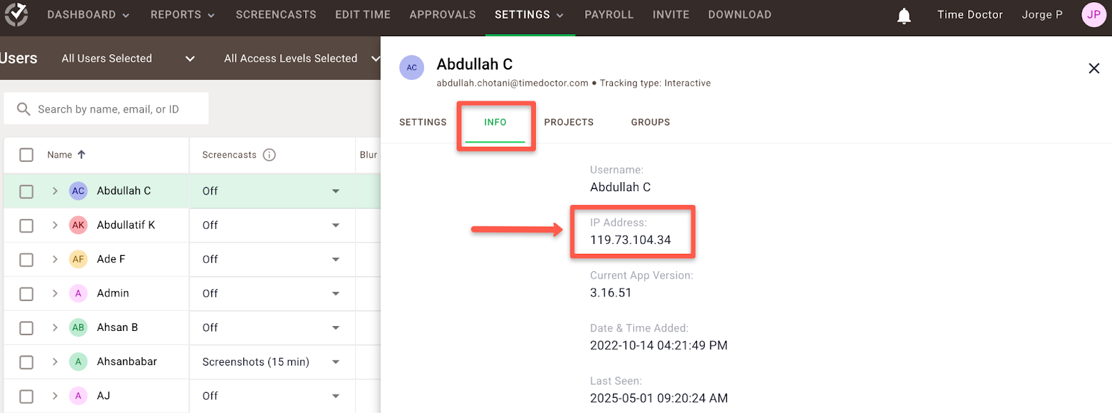 How to Access IP Address Information in Time Doctor