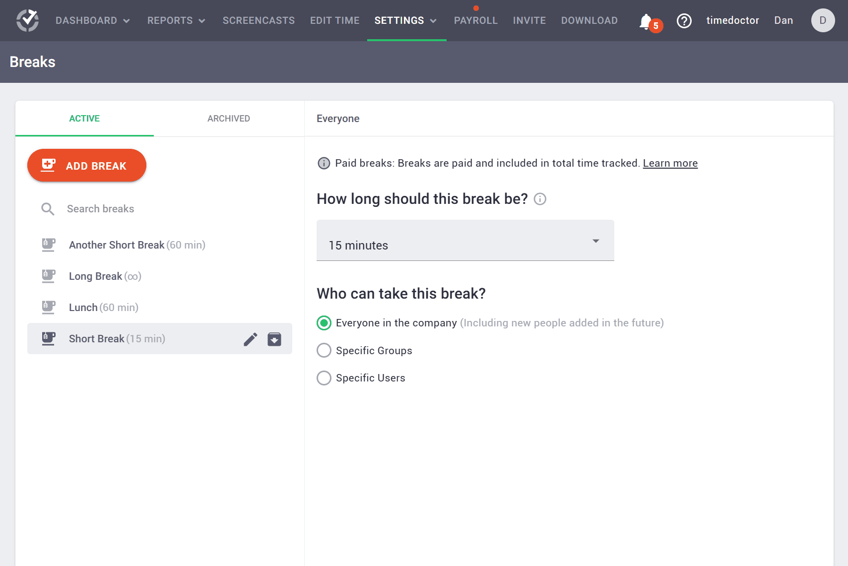 How to Configure and Use Breaks