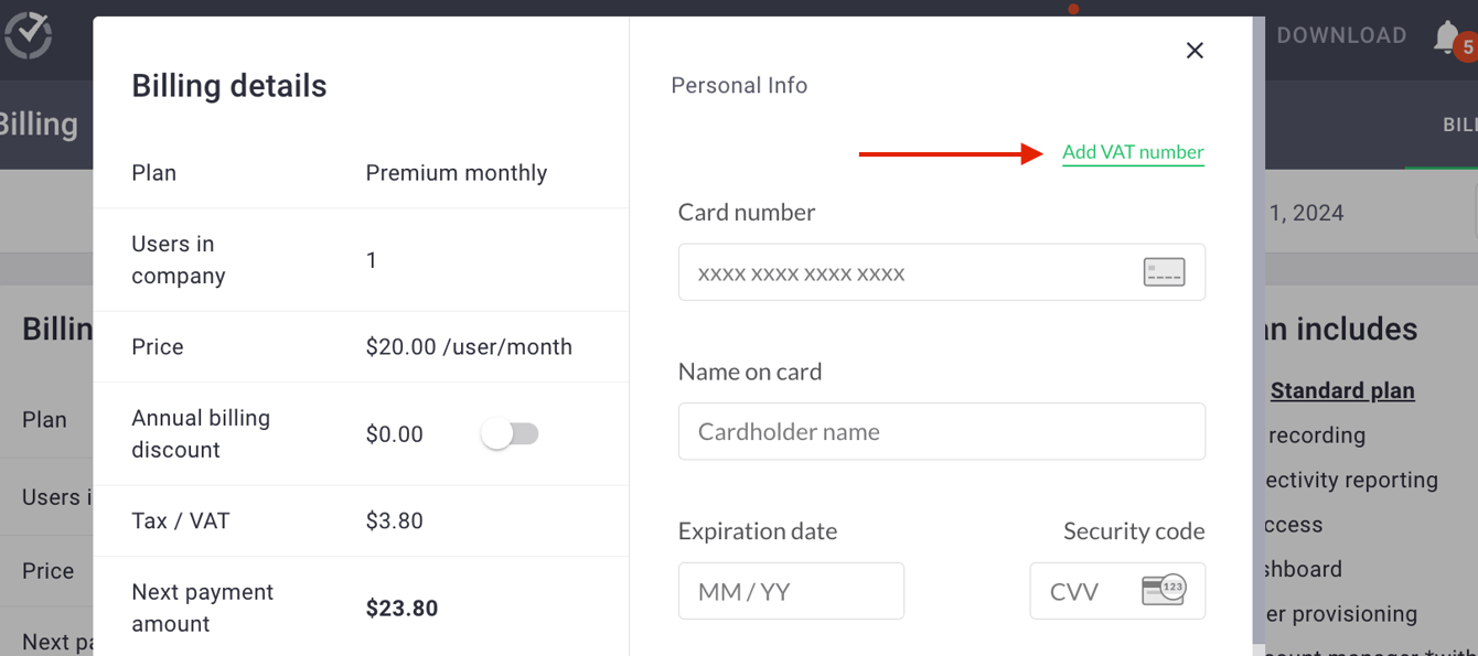 How to add your VAT ID in Time Doctor