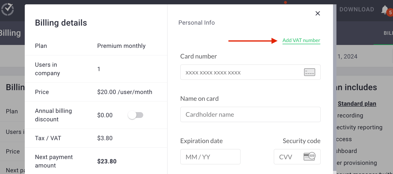 How to add your VAT ID in Time Doctor