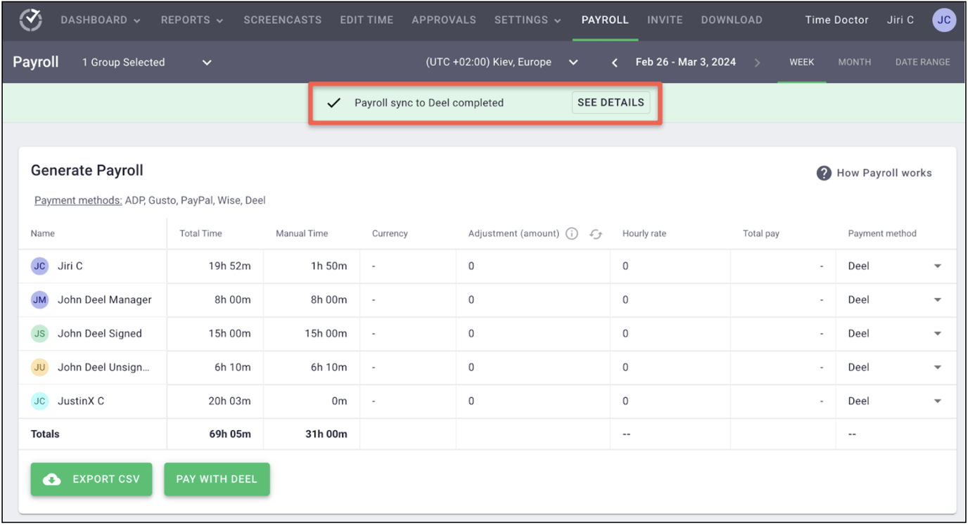 Connecting Deel with Time Doctor