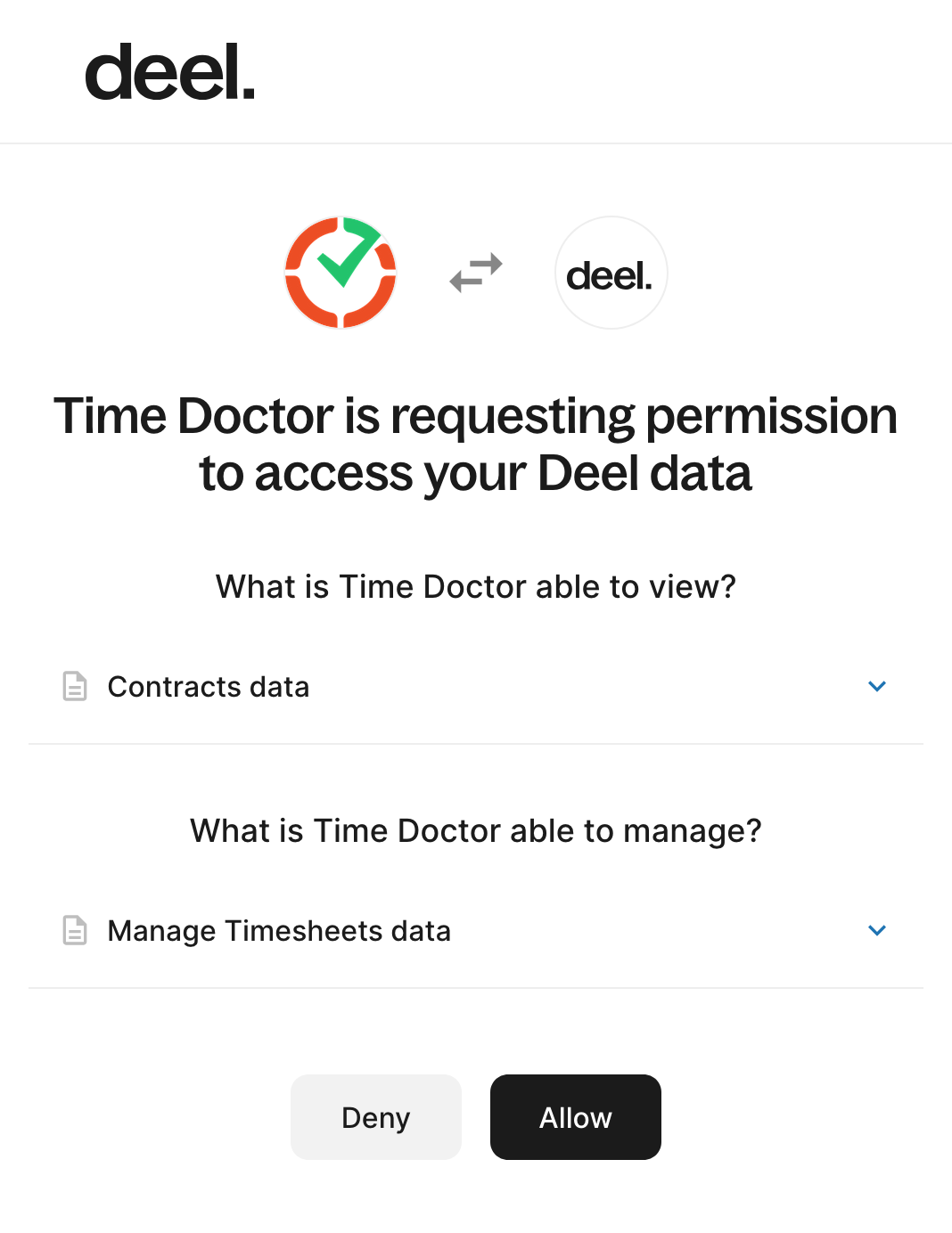 Connecting Deel with Time Doctor