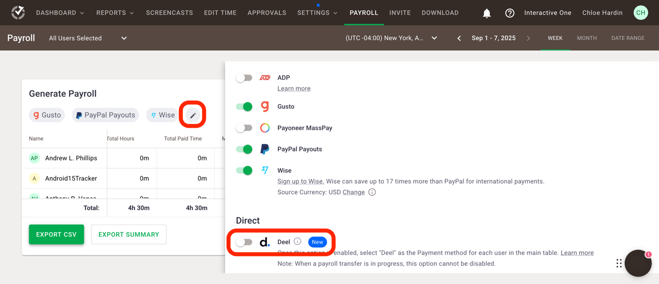 Connecting Deel with Time Doctor
