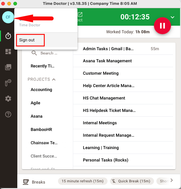 How to Find the Sign-Out Button in Time Doctor