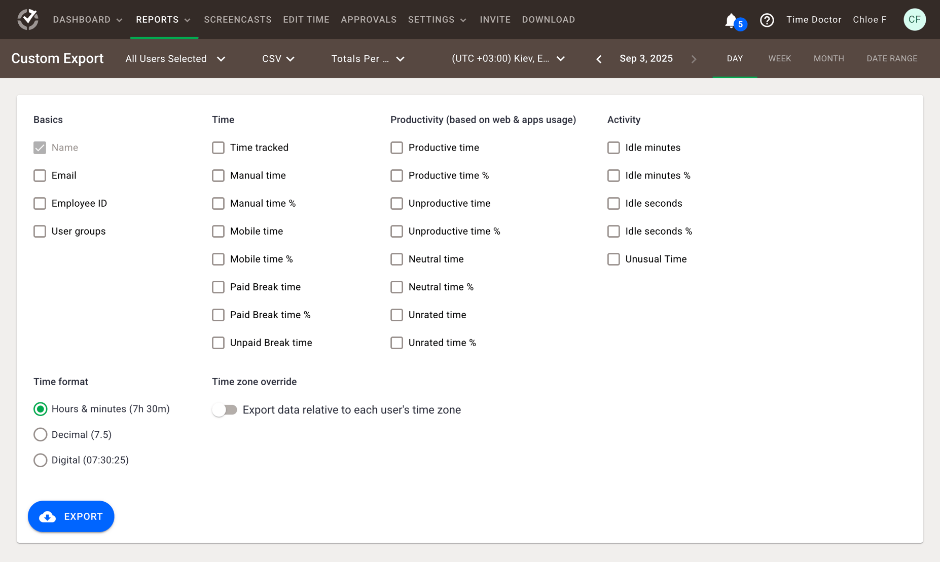 How to Use the Custom Export Feature